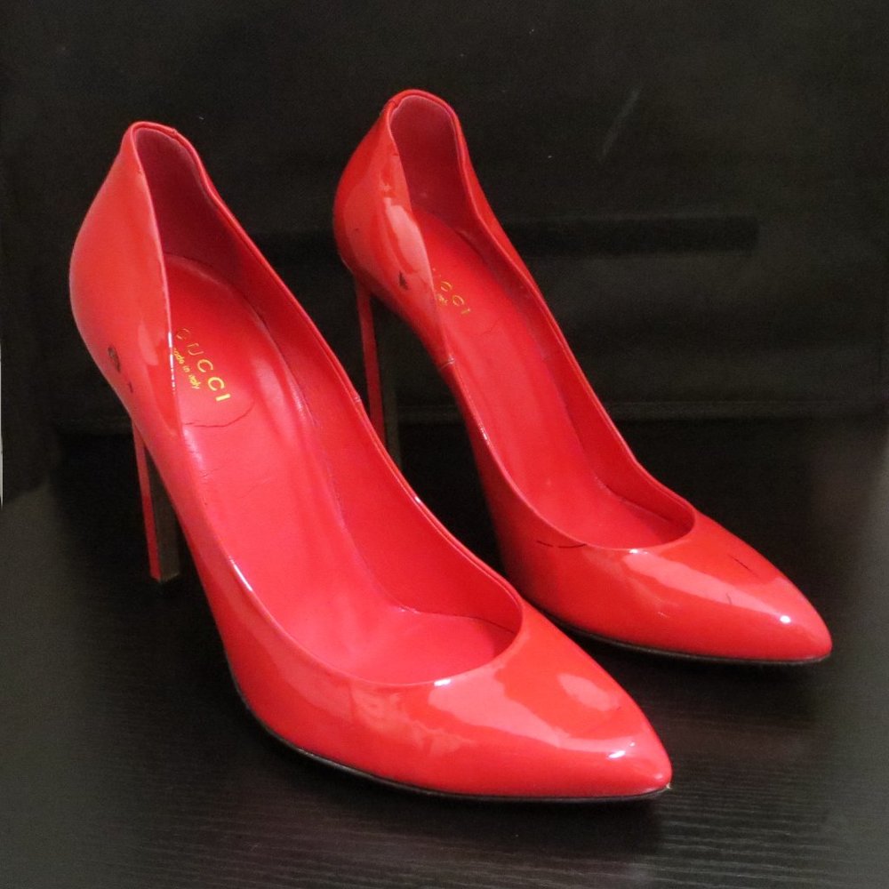 Gucci Stiletto's Tomato Red Leather Pumps / Heels Siz… - Gem